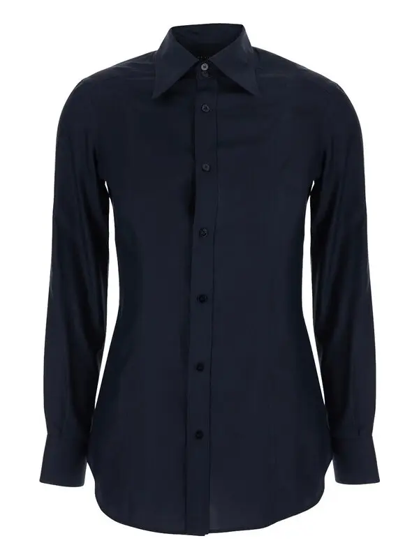 Gucci Blue Shirt With Pointed Collar In Silk For - Multicolor