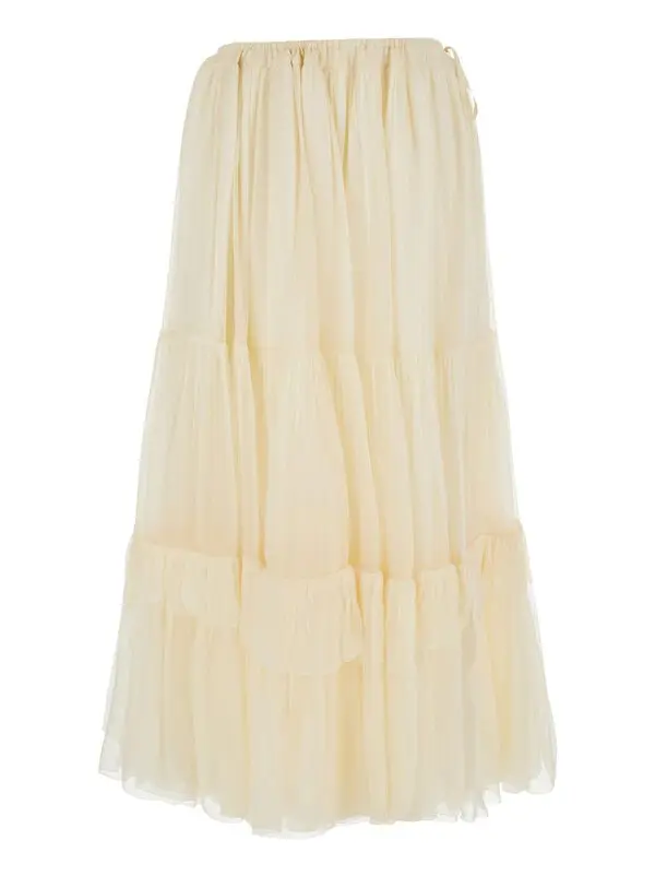 Chloé Yellow High-waisted Skirt With Ruffled Design And Adjustable Side Tie In Silk For - Multicolor