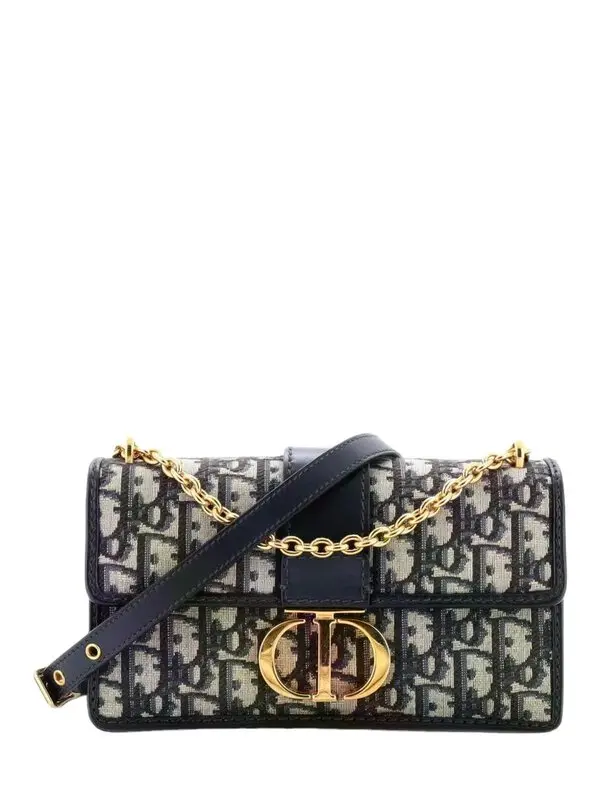 Dior 30 Montaigne Chain Flap Bag Oblique Canvas East West Shoulder Bag - Blue