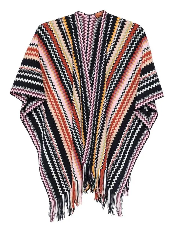 Missoni Zig-zag Knit Poncho With Fringes - Multi