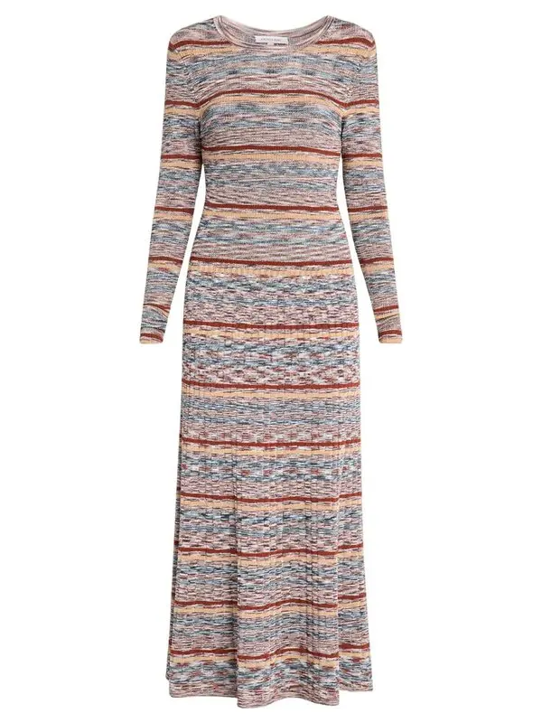 Veronica Beard Nami Striped Rib-knit Midi-dress - Rust Multi