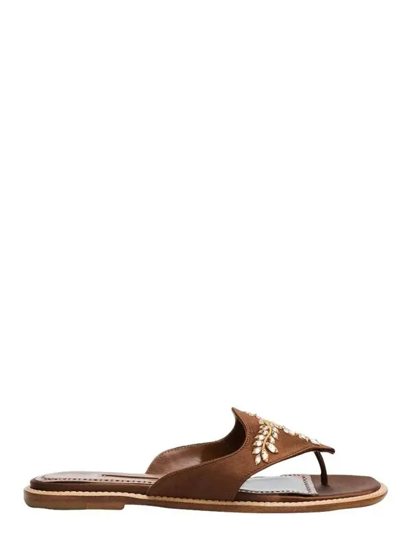 Manolo Blahnik Jewel-embellished Suede Thong Flat Sandals - Medium Brown