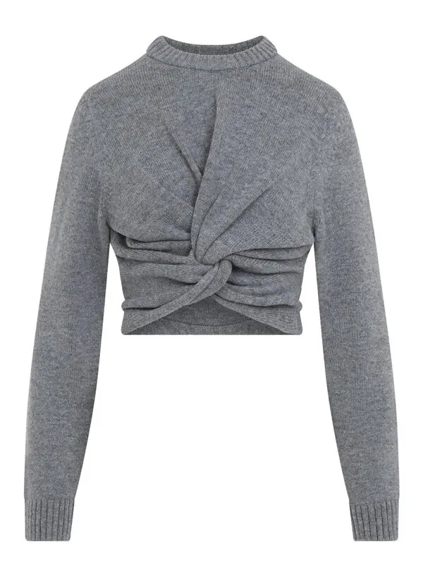 Balenciaga Cropped Wrap Front Knit Sweater - Grey