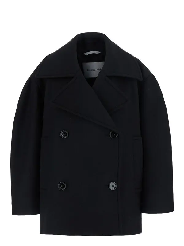 Balenciaga Short Cocoon Double-compact Wool Jacket - Black