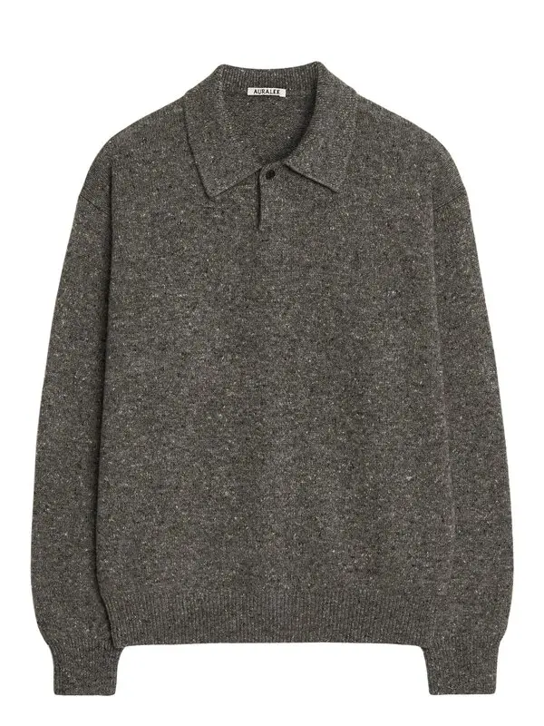 Auralee Cashmere Nep-knit Polo Shirt With Classic Collar - Grey