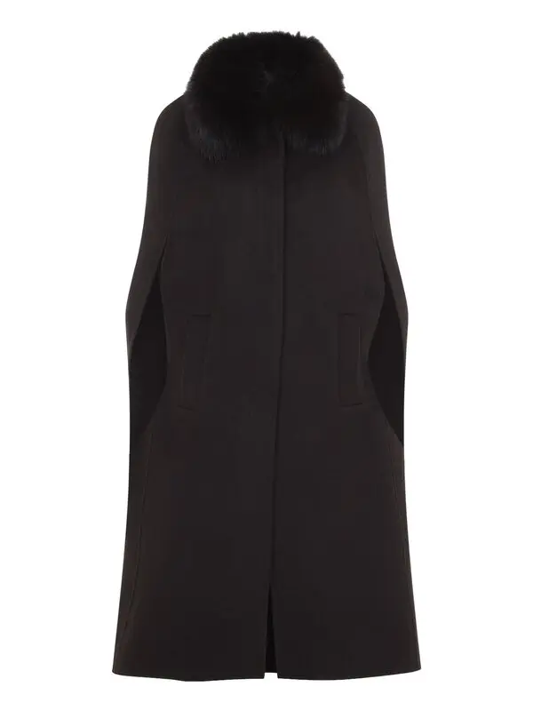 YVES SALOMON Cashmere Blend Cape With Fur Collar - Brown