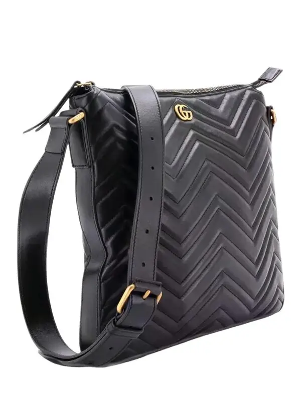 Gucci Gg Marmont Zip Messenger Bag Matelasse Leather Medium Crossbody Bag - Black