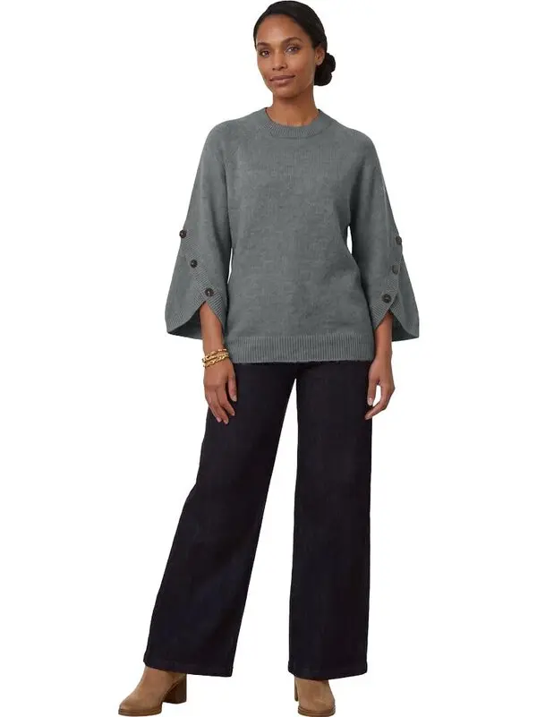 JESSICA LONDON Button Cuff Bell Sleeve Sweater - Slate