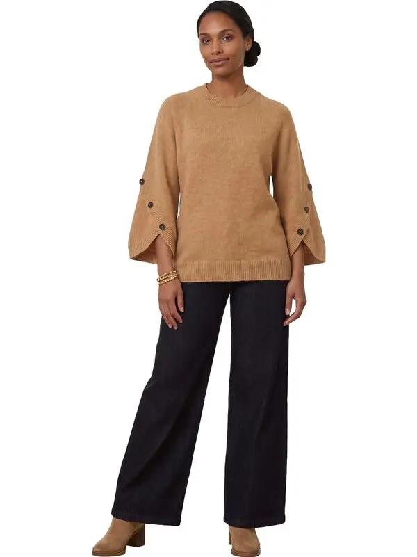 JESSICA LONDON Button Cuff Bell Sleeve Sweater - Soft Camel