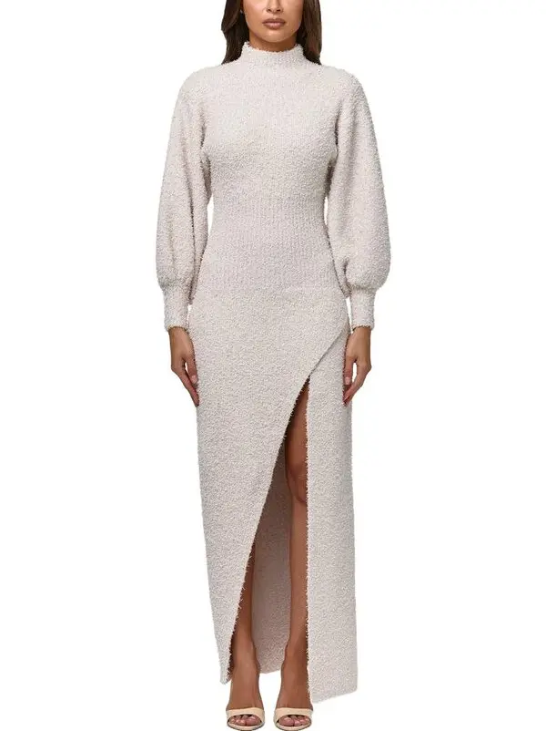 Naked Wardrobe Fuzzy Knit Maxi Dress - Bone