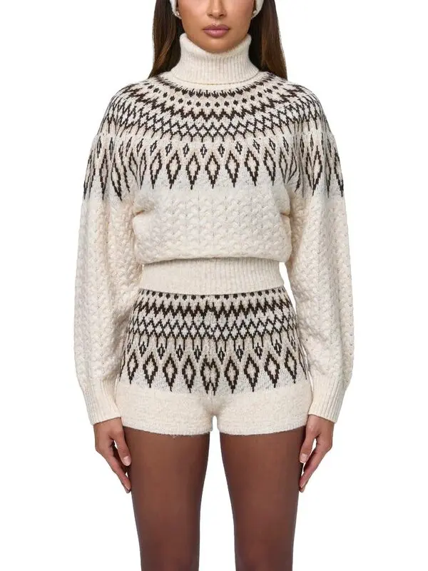 Naked Wardrobe Fair Isle Turtleneck Sweater - Bone