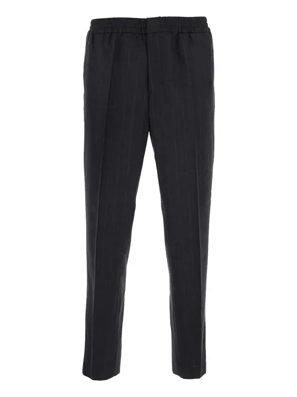 AMI Paris Grey Pants With Elasticated Waist And All-over Striped Motif In Cotton For - Multicolor