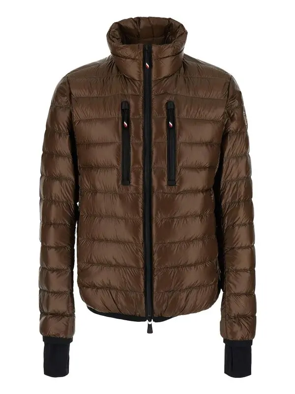 Moncler Hers' Down Jacket With High Neck And Logo Patch On The Sleeve In Tech Fabric - Brown