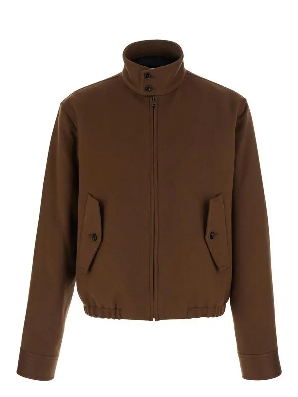 Bottega Veneta Brown High-neck Jacket With Buttons And Two Flap Pockets On The Front In Wool And Cashmere For - Multicolor