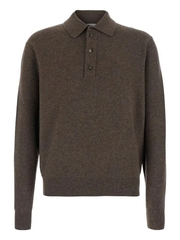 Bottega Veneta Brown Sweater With Classic Polo Shirt Collar And Ribbed Trims In Cashmere For - Multicolor
