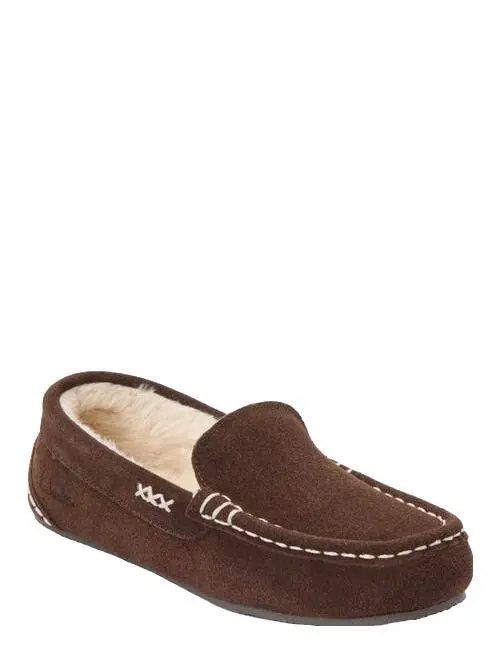 Clarks Suede Driver Moc With Accent Stitch Detail Slippers - Chocolate