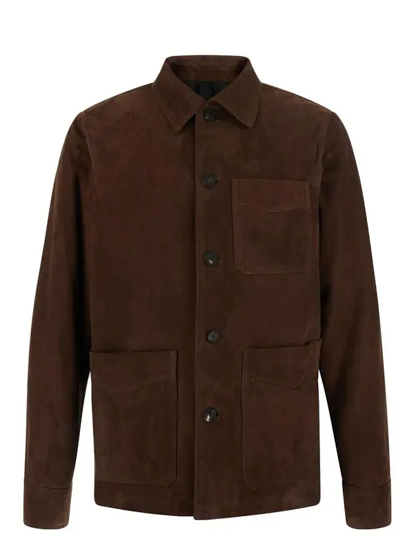 Tagliatore Brown Jacket With Classic Collar And Three Patch Pockets On The Front In Suede For - Multicolor