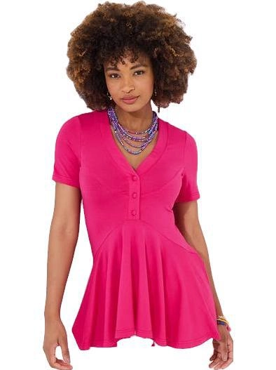 JOE BROWNS Short Sleeve Babydoll Tunic - Raspberry