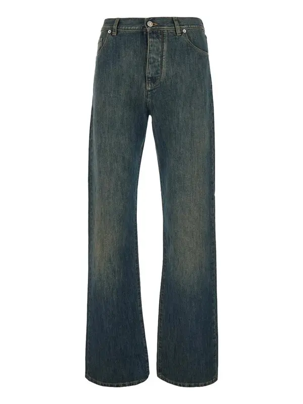 Fendi Blue Jeans With Logo Patch On The Back And Washed-effect In Denim For - Multicolor