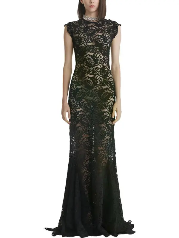 2310 STUDIO Lace-overlay Fishtail Maxi Dress - Black