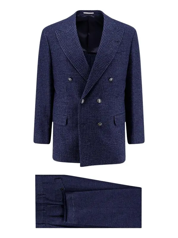 Brunello Cucinelli Wool And Cashmere Blend Suit With Prince Of Wales Pattern - Blue