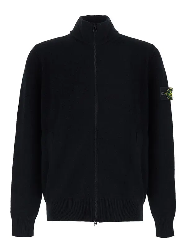 Stone Island Black Sweater With High Collar And Logo Patch On The Sleeve In Virgin Wool For - Multicolor