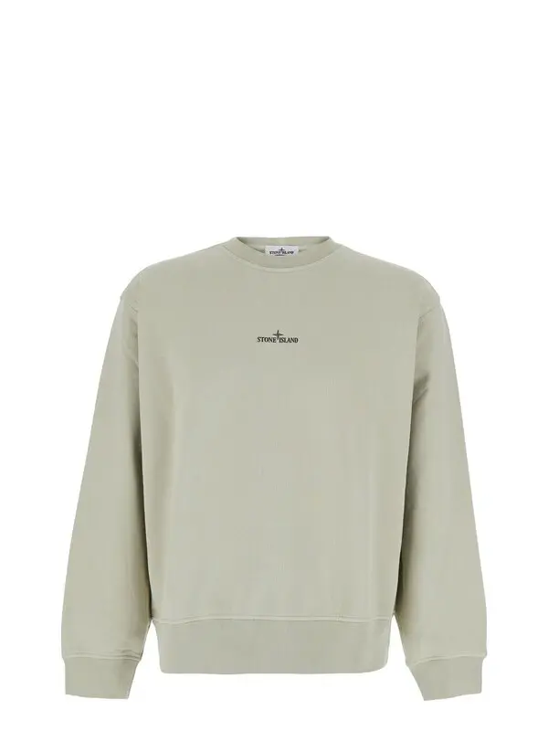 Stone Island Beige Sweatshirt With Logo Print On The Front And Back In Cotton For - Multicolor