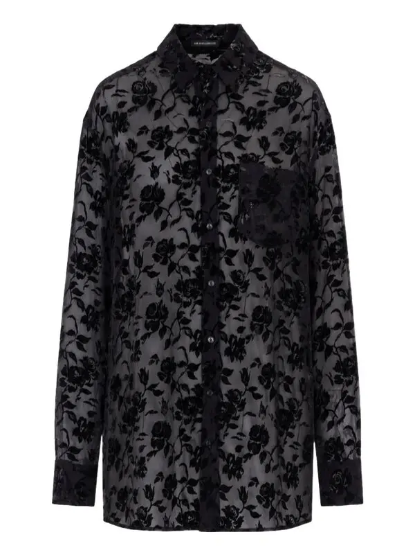 ANN DEMEULEMEESTER Sheer Floral Jacquard Shirt - Black