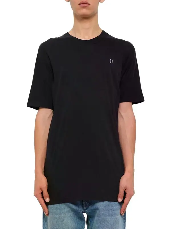 11 BY BORIS BIDJAN SABERI Logo-print Graphic-back T-shirt - Black