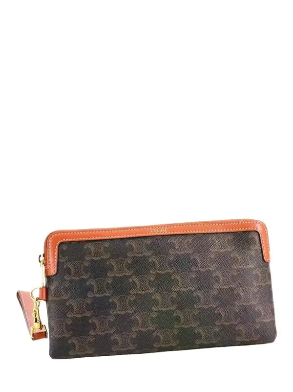 Celine Zip Wristlet Triomphe Coated Canvas Pouch - Brown