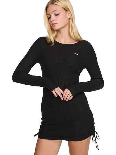 Pink Waﬄe Knit Dress - Black