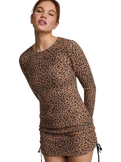 Pink Waﬄe Knit Dress - Print
