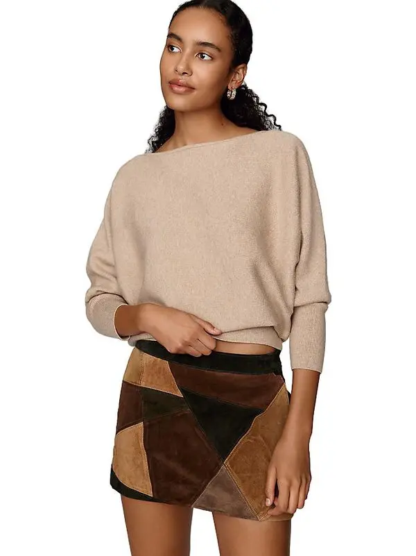 Avec Les Filles Suede Patchwork Mi Skirt - Brown Pattern