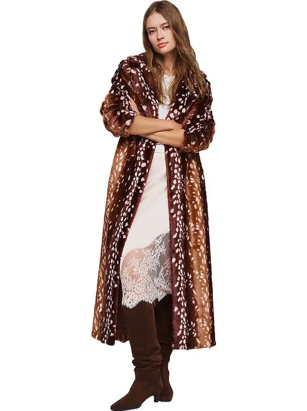 UNREAL FUR Sami Faux Fur Coat Jacket - Brown Pattern