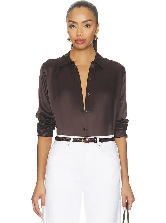 L'AGENCE Tyler Longsleeve Blouse In Brown - Dark Java