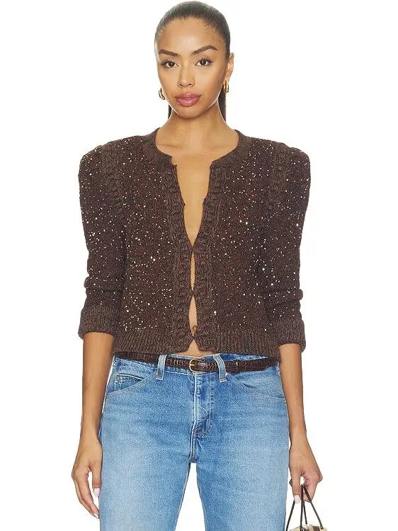 L'Agence Thistle Sequined Cardigan In Brown - Black  Java & Sequins