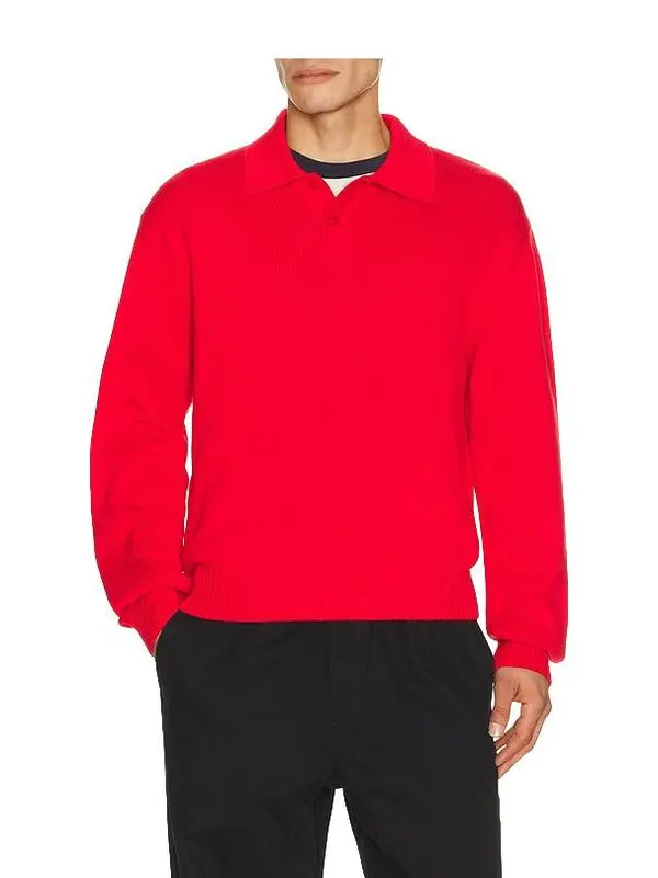PALMES Cotton Long Sleeve Knit Polo - Red