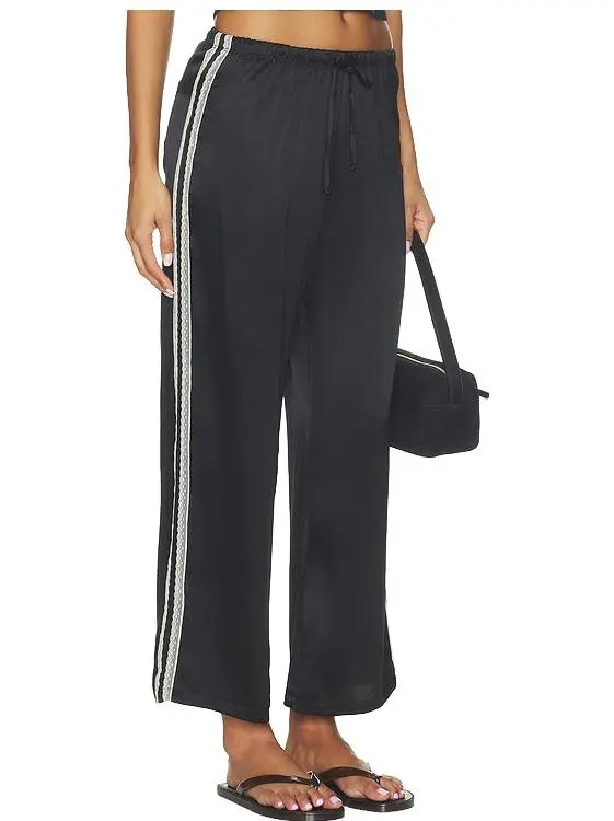 Donni. The Silk Lace Stripe Crop Pant In Black - Jet