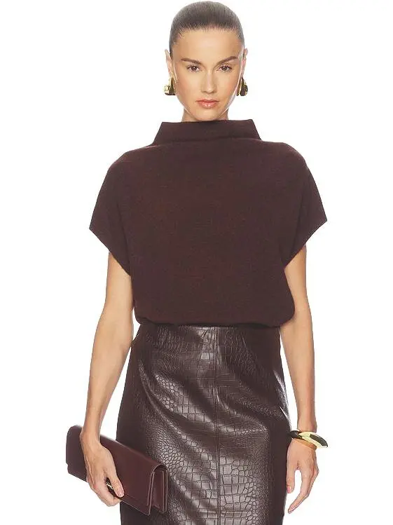 Brochu Walker Morten Funnel Neck Cashmere Top In Chocolate - Java Melange