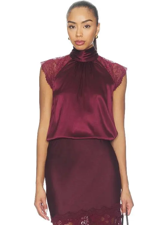 Generation Love Rachel Chantilly Lace Halter Blouse In Burgundy - Cabernet