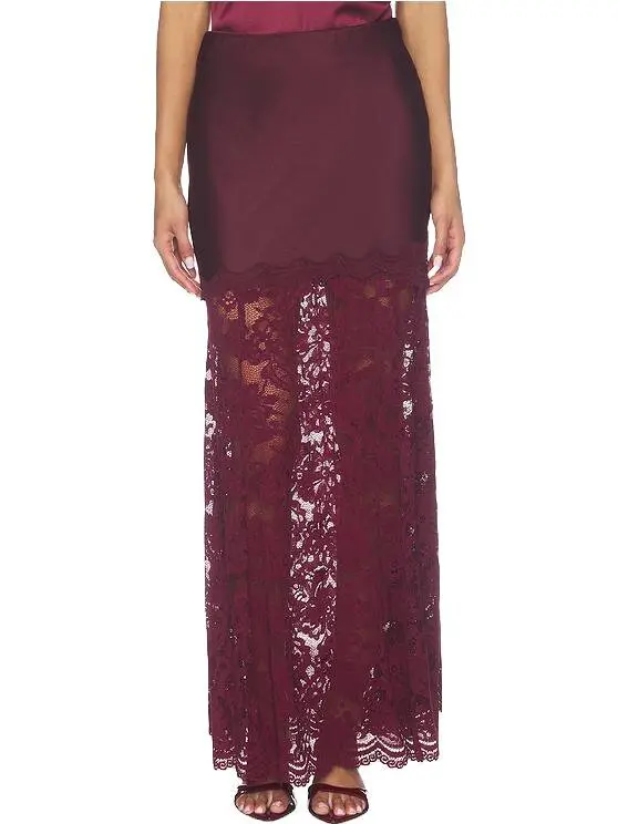 Generation Love Perrine Lace Combo Satin Skirt In Burgundy - Cabernet