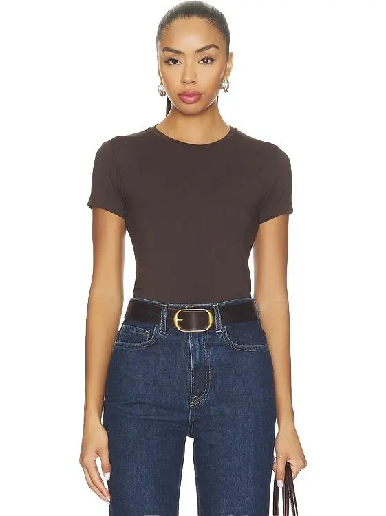 L'Agence Ressi Short Sleeve Crew Neck Tee In Brown - Dark Java