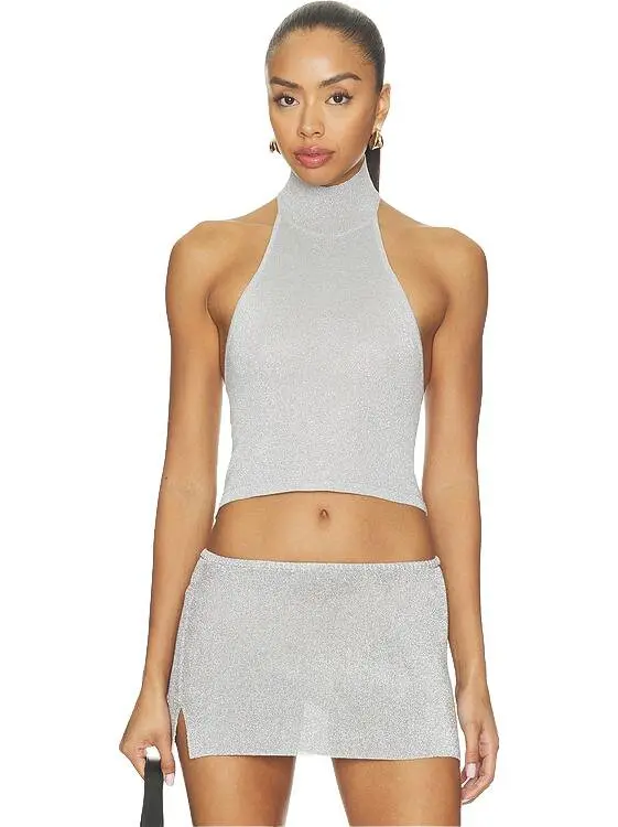 Lioness Trophy Halter Top In Metallic - Silver