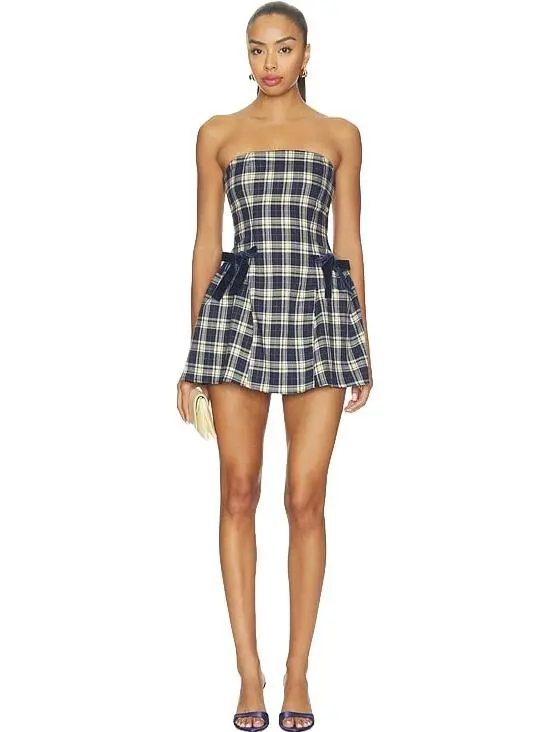 MORE TO COME Kiana Strapless Mini Dress In Multi - Navy Gingham