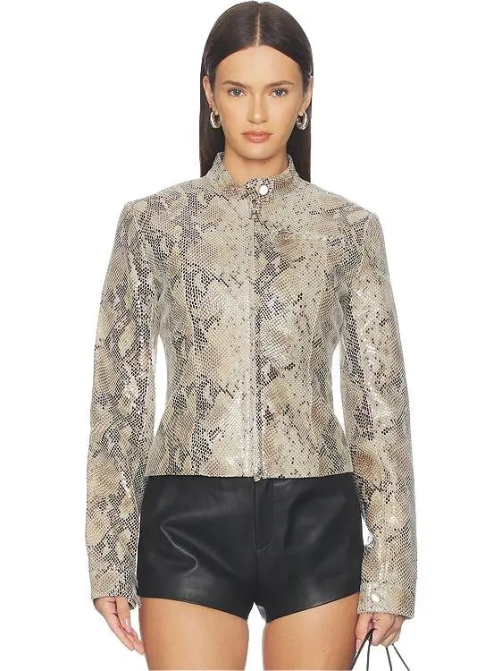 GRLFRND X Sophia Kelly Amari Leather Moto In Brown - Python