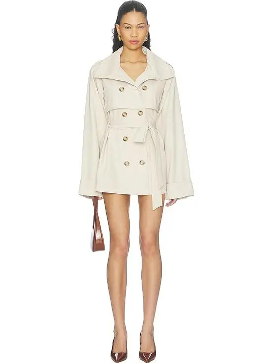 SNDYS. Myka Funnel Neck Trench Dress In Tan - Bone