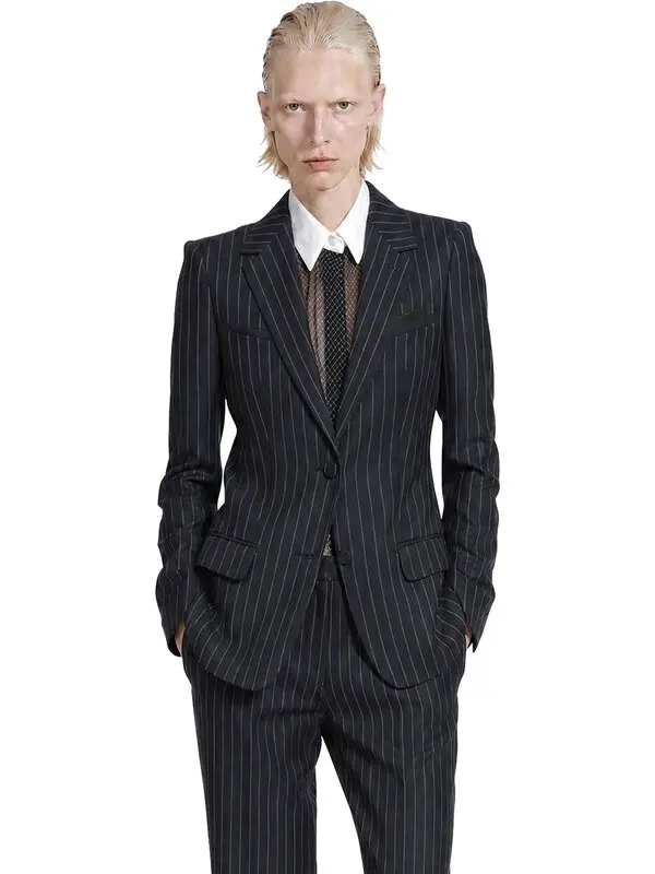 TOM FORD Chalk Stripe Wool Mohair Blazer - Blue