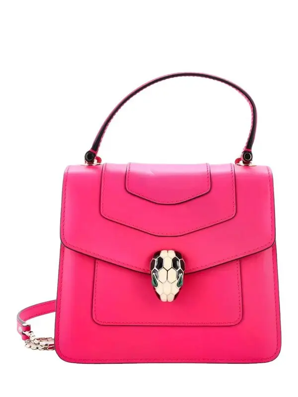 BVLGARI Serpenti Forever Top Handle Bag Leather Small Satchel - Fuchsia