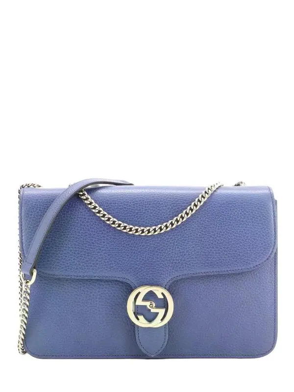 Gucci Interlocking Leather Medium Shoulder Bag - Blue