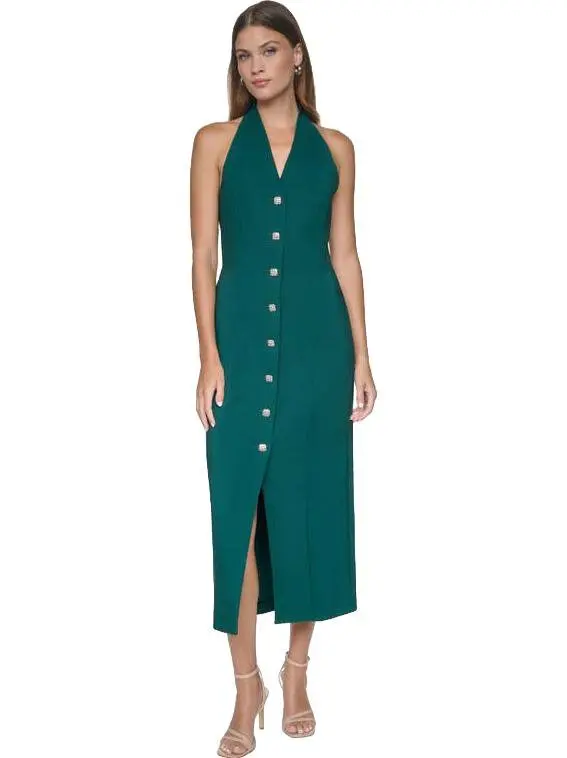 Halston Halter Button-front Midi Dress - Spruce